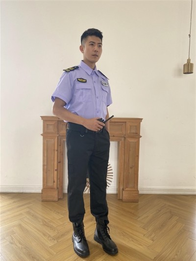 Customized royal blue security overalls men's short-sleeved lining image postal concierge summer ...